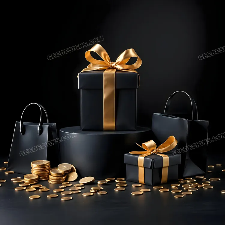 Black Friday sale background design with realistic gold coins and gift ...