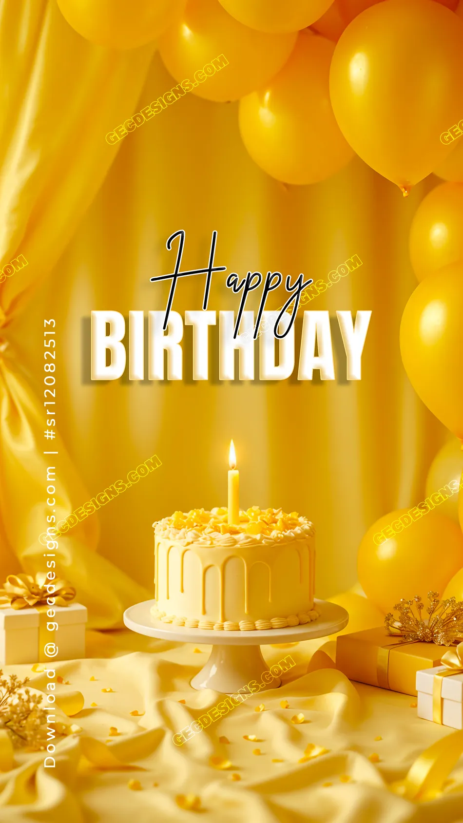 Bright Yellow Happy Birthday Wishes Image with Cake and Balloons - GEC ...