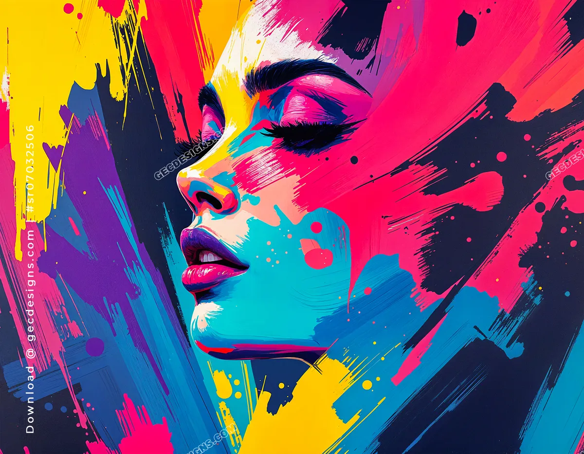 Brush Stroke painting colorful Woman Face - GEC Designs