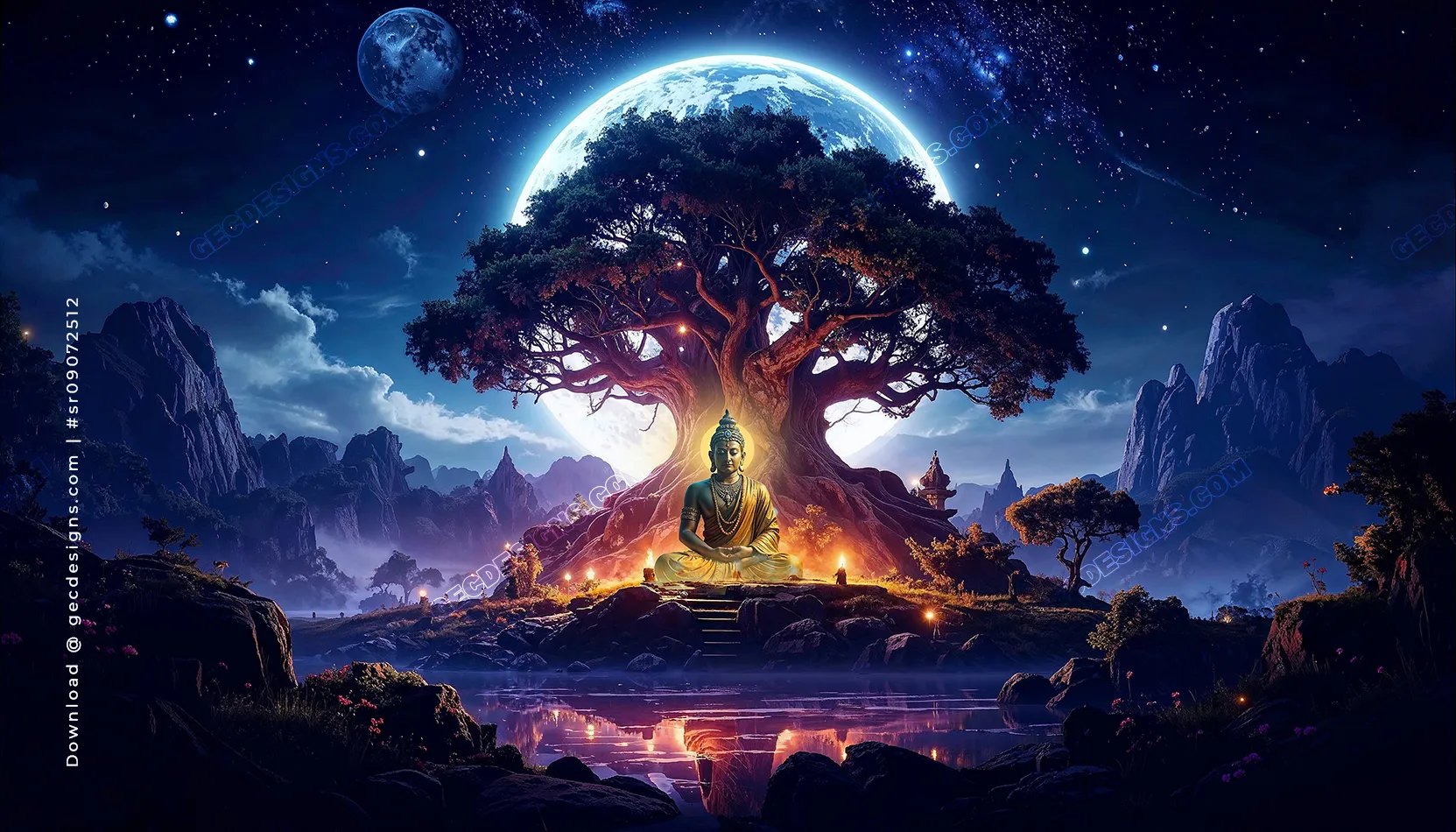 Celestial Buddha Guru Purnima Wishes Image Under Sacred Tree with ...