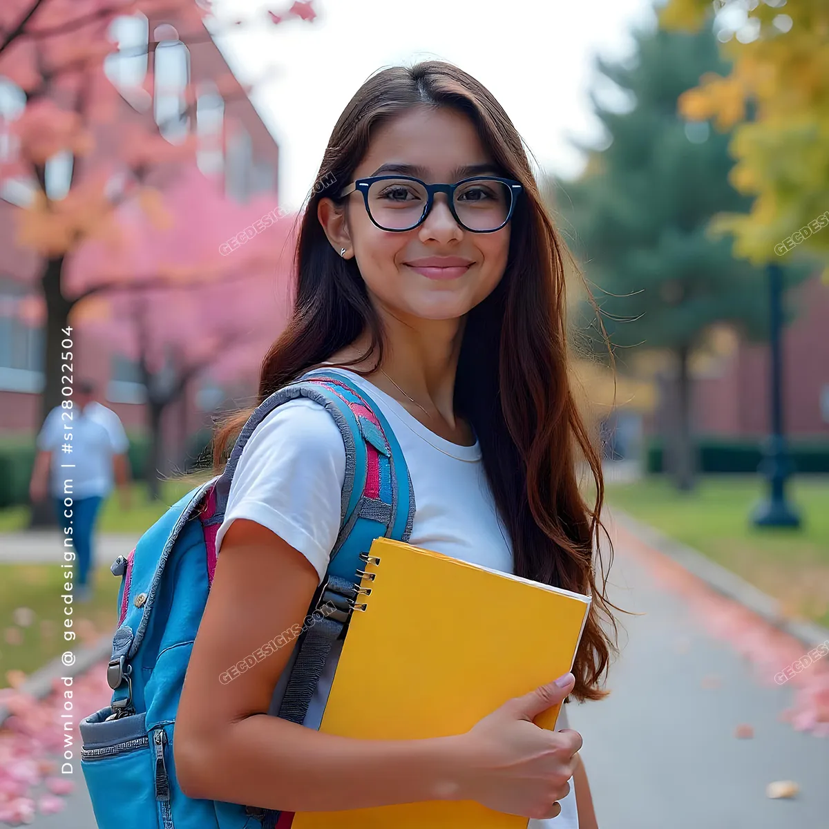 Cheerful Young university Girl with a backpack campus background | GEC ...