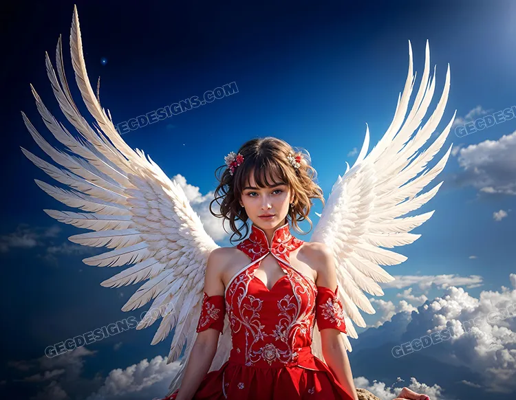 Christmas wallpaper, Angel in a Red dress with a cloud background - GEC ...