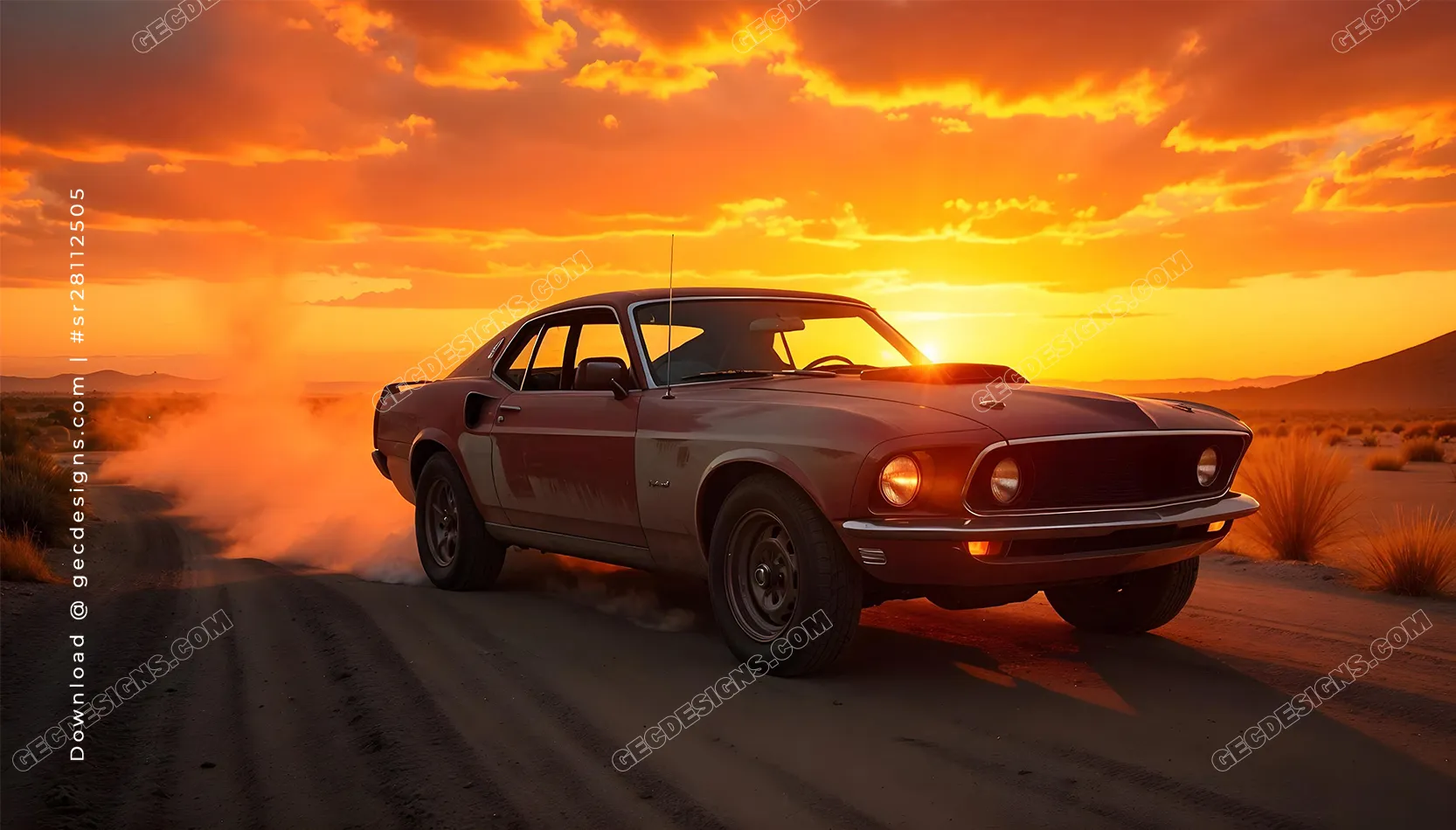 Classic muscle car image featuring a vintage American car kicking up ...