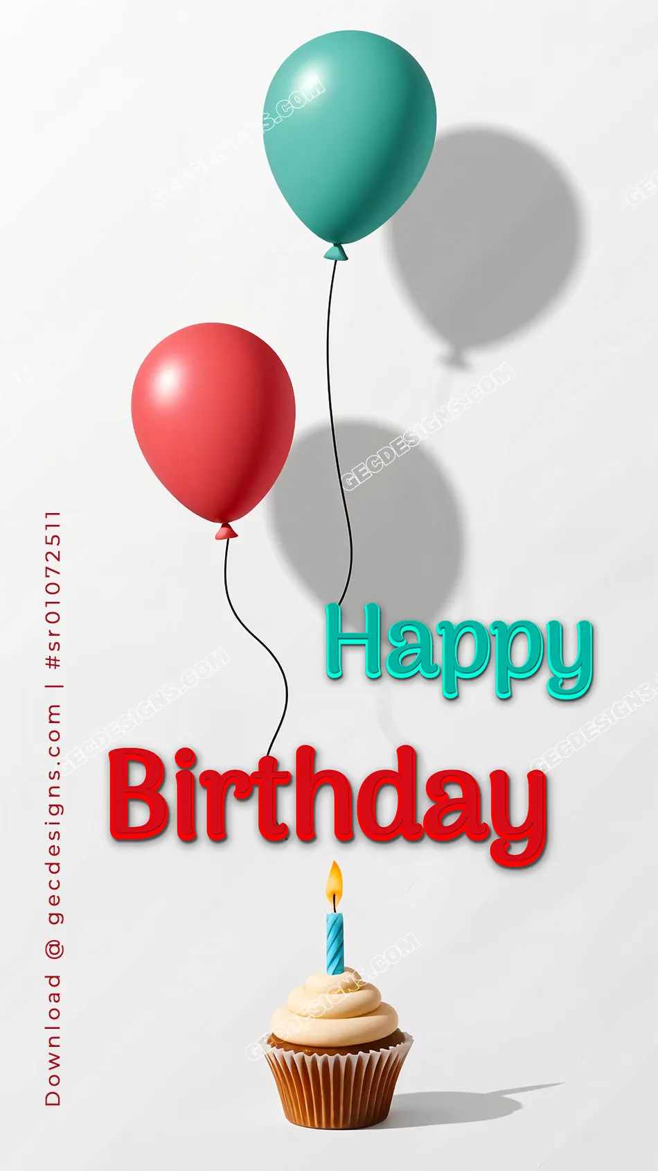 Colorful Birthday wishes with Balloons and Cupcake Image - GEC Designs