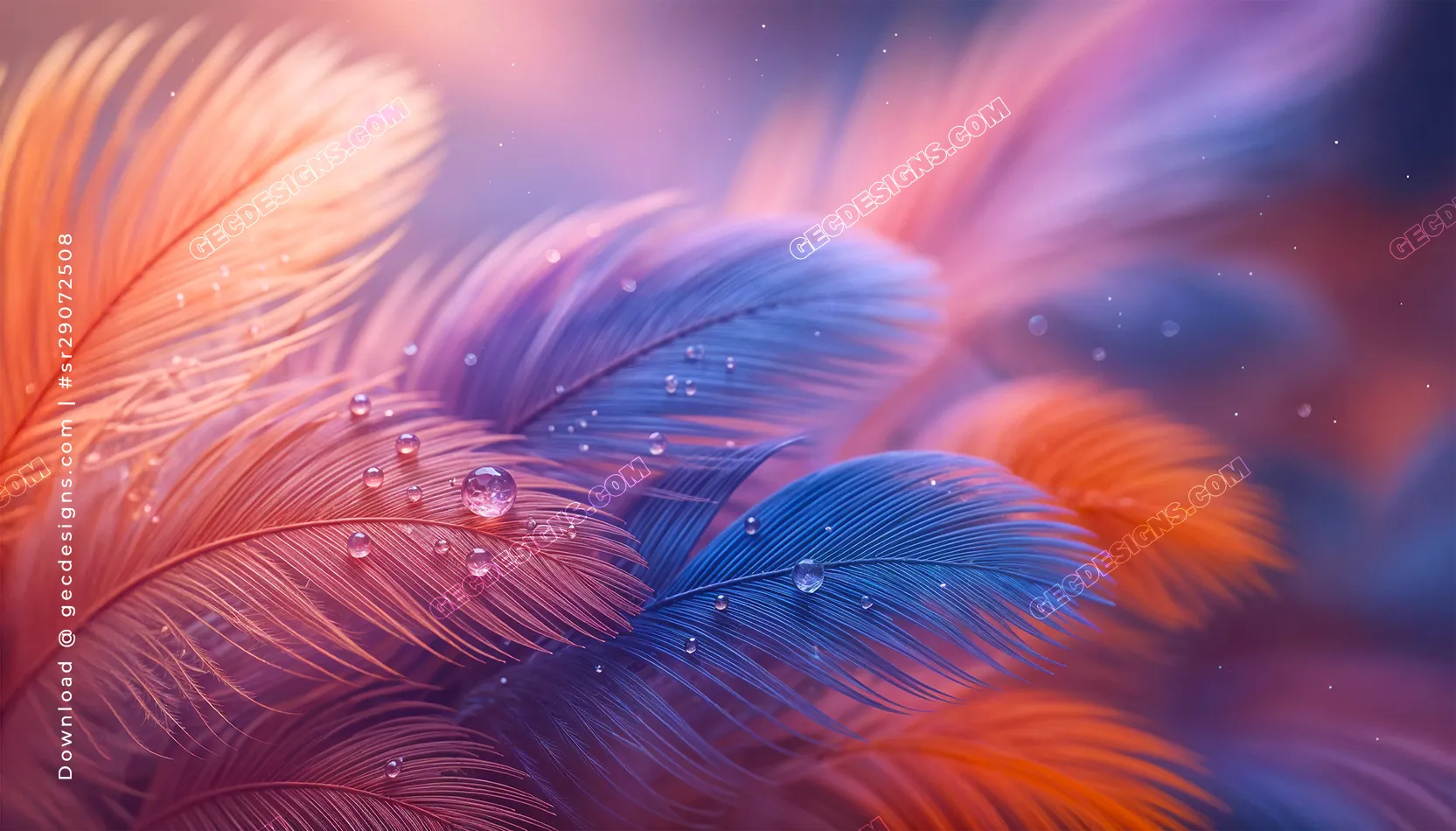 Colorful Feather Desktop Wallpaper with Water Droplets and Soft ...
