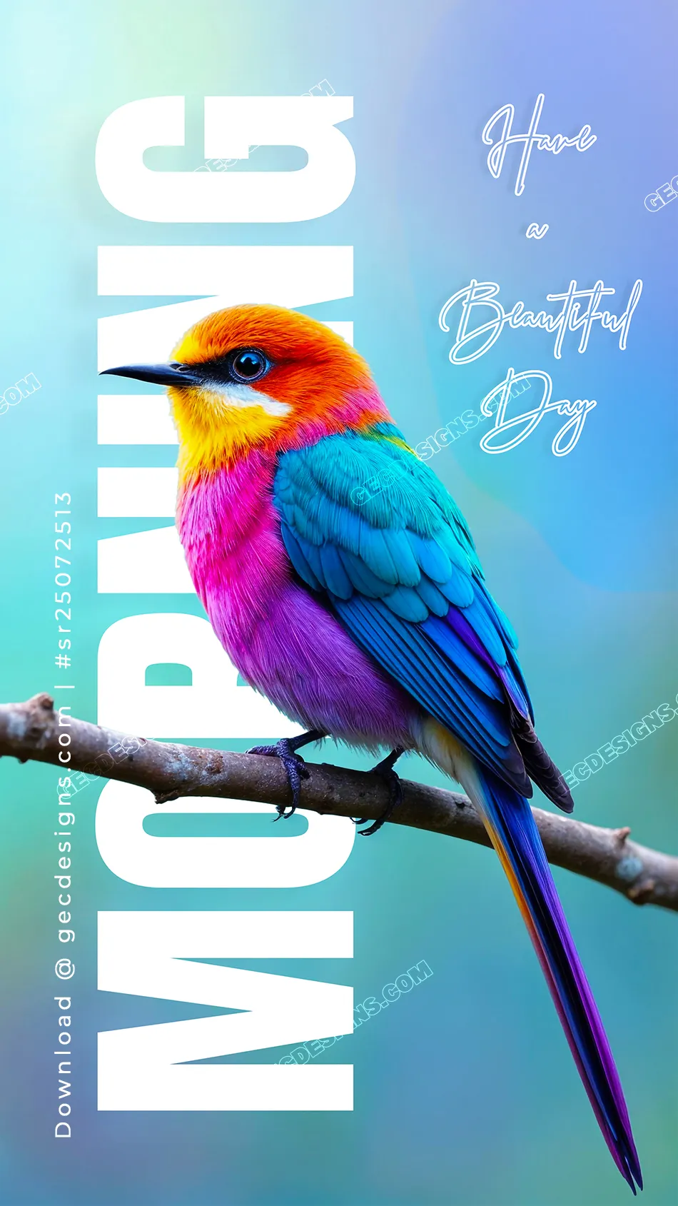 Colorful Good Morning Image with Beautiful Bird on Branch, Vibrant ...