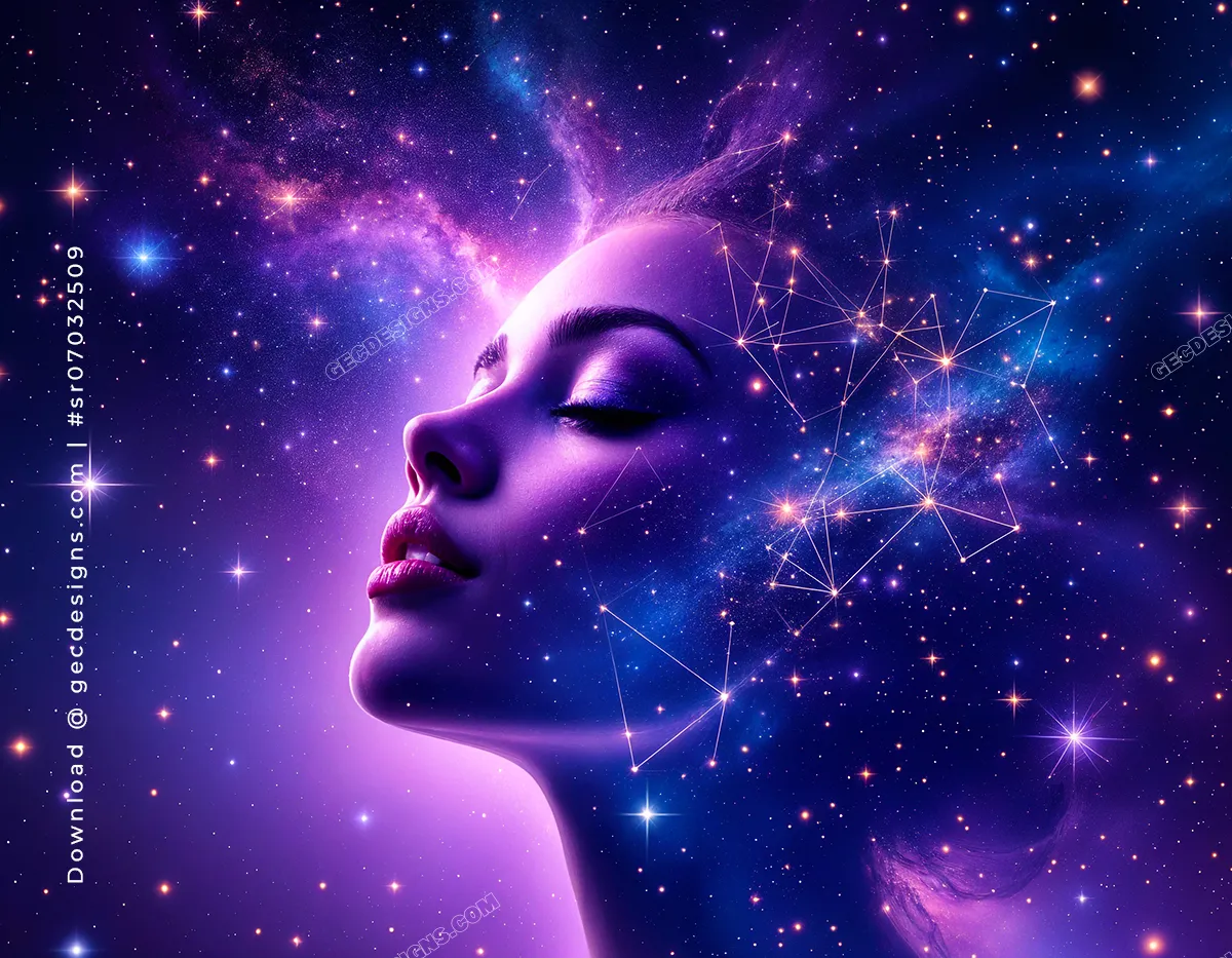Cosmic woman, Woman face with Galaxy starry Background - GEC Designs