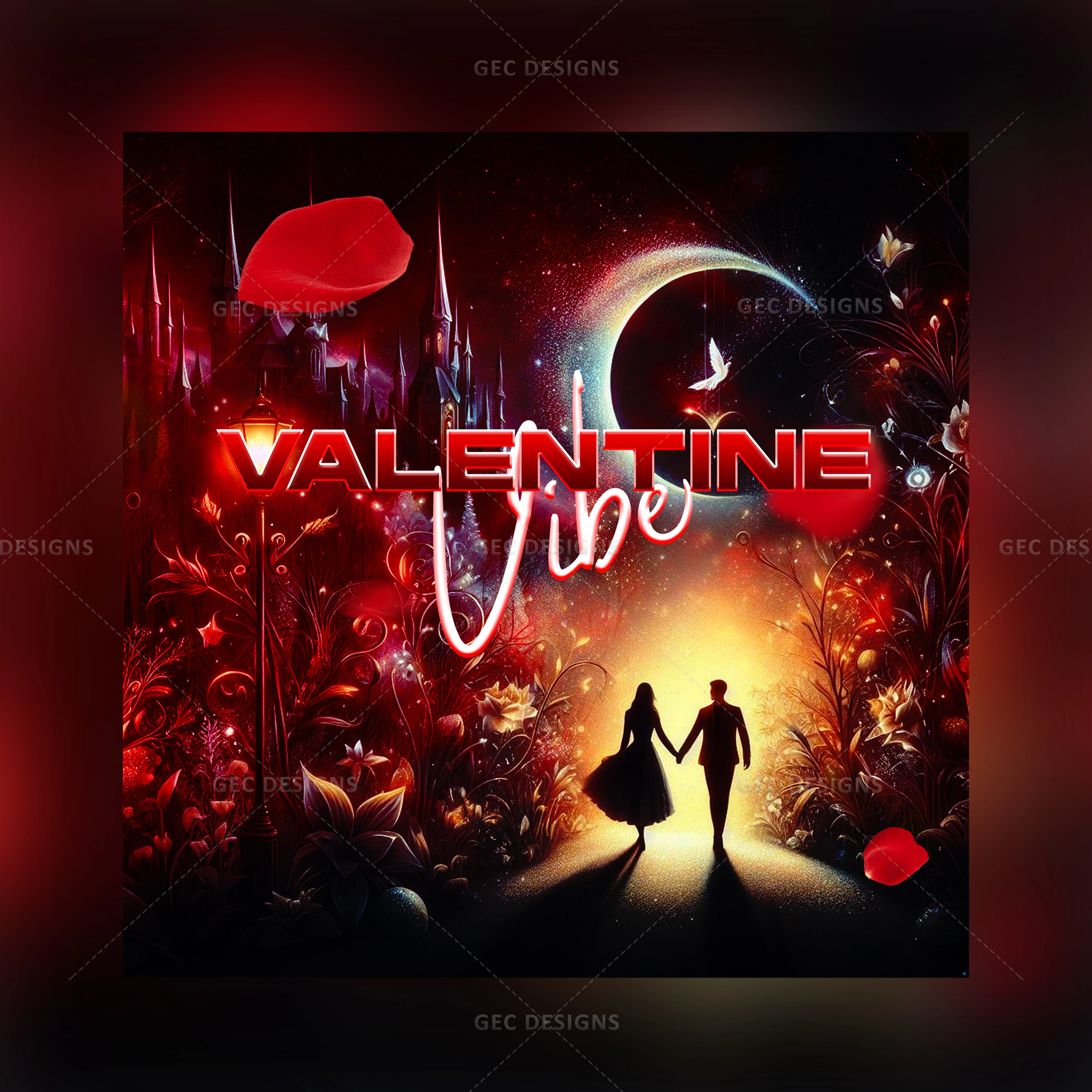 Couple holding hand walking, Red background wallpaper image | GEC Designs