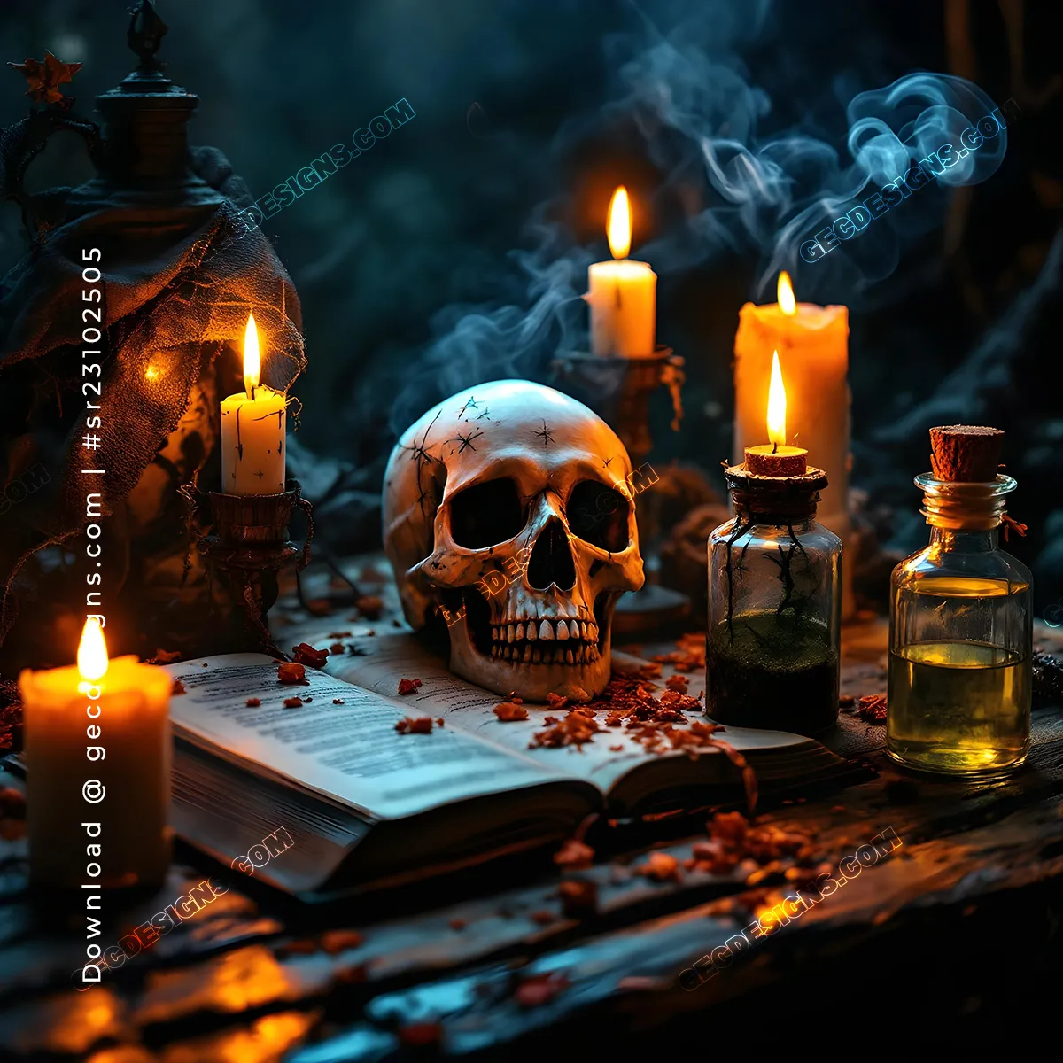 Creepy Halloween Image with Skull and Candle Ritual Scene for Haunted ...