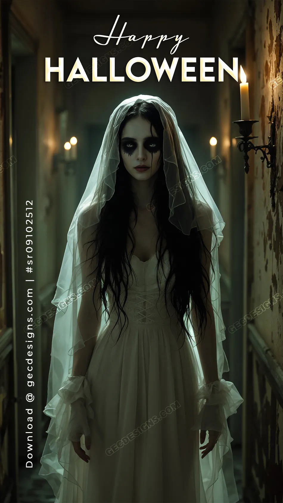 Creepy Happy Halloween 2025 Image, Featuring Ghostly Bride in Candlelit ...