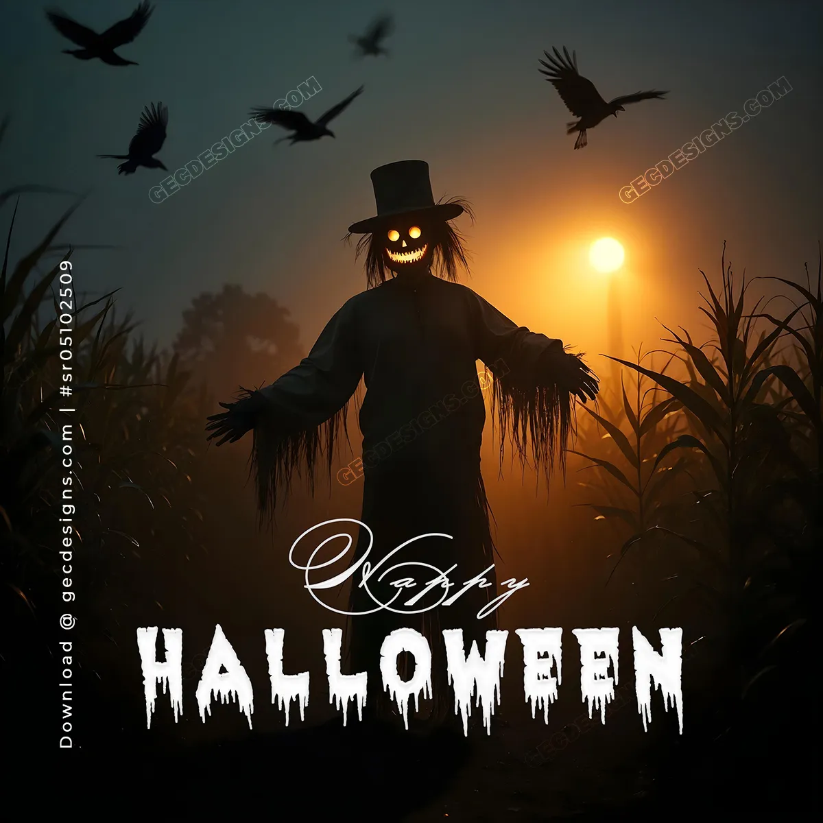 Creepy Happy Halloween Image with Scarecrow, Pumpkin Face, and Eerie ...