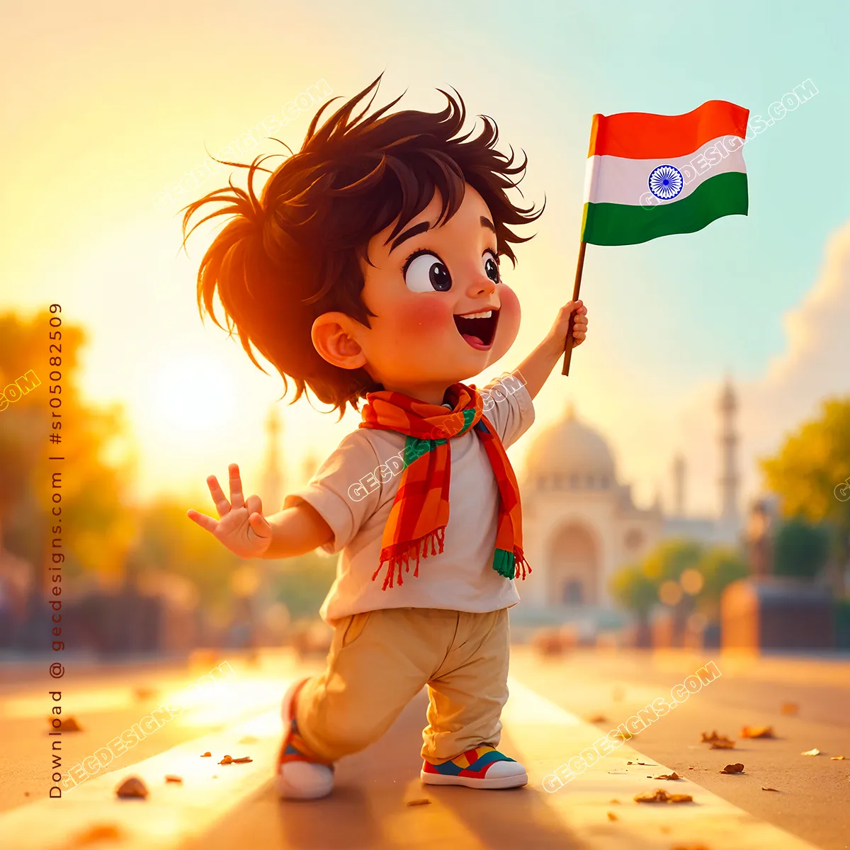 Cute Cartoon Boy Holding Indian Flag, Independence Day Image with ...