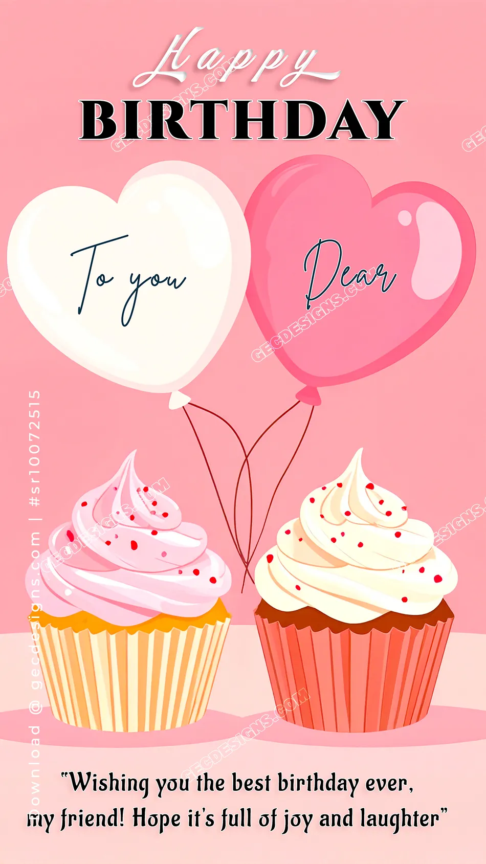 Cute Cupcake and Heart Balloon Happy Birthday Wishes Image with Pink ...