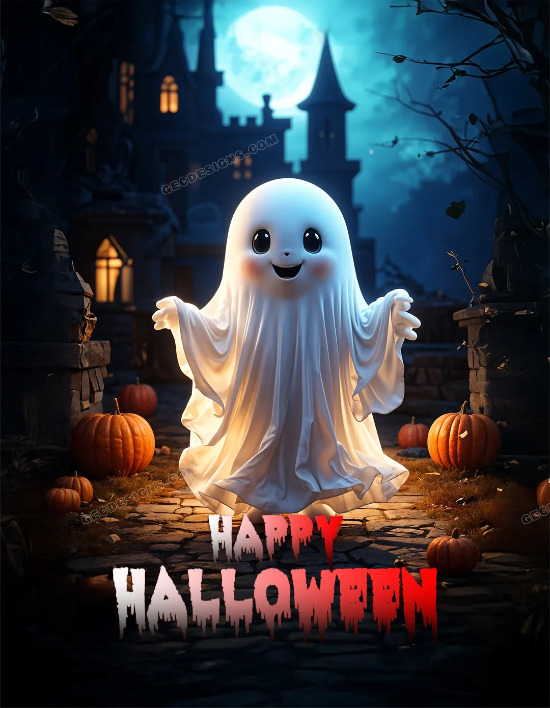 Cute Ghost cool Halloween background image - GEC Designs