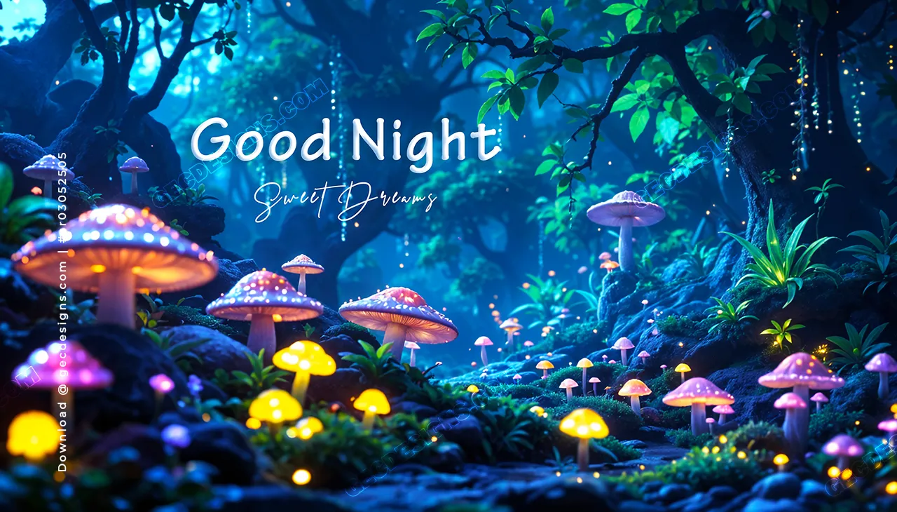 Cute Good Night pretty image with a magical forest background - GEC Designs