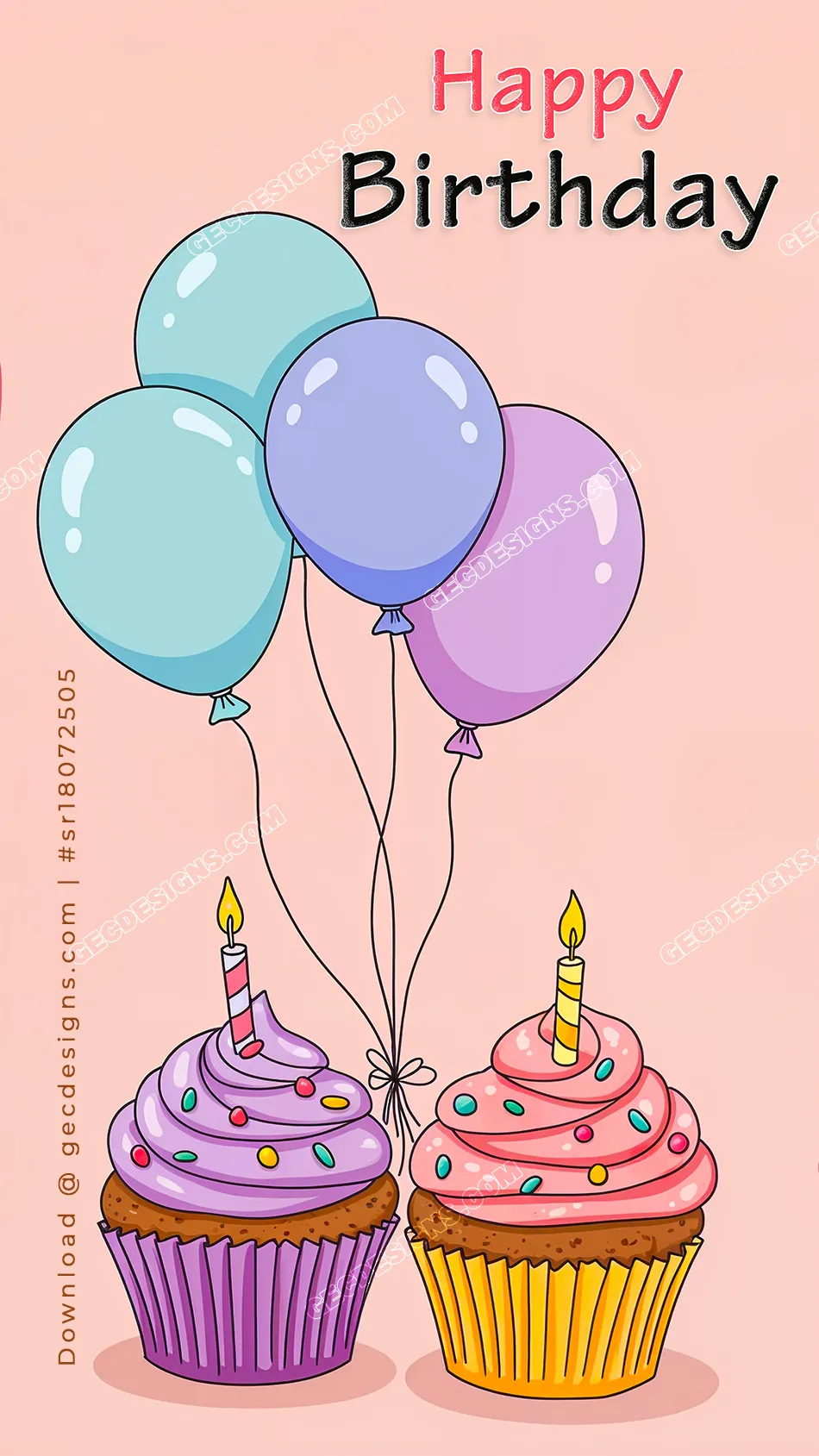 Cute Happy Birthday Wishes Image with Colorful Cupcakes and Balloons ...