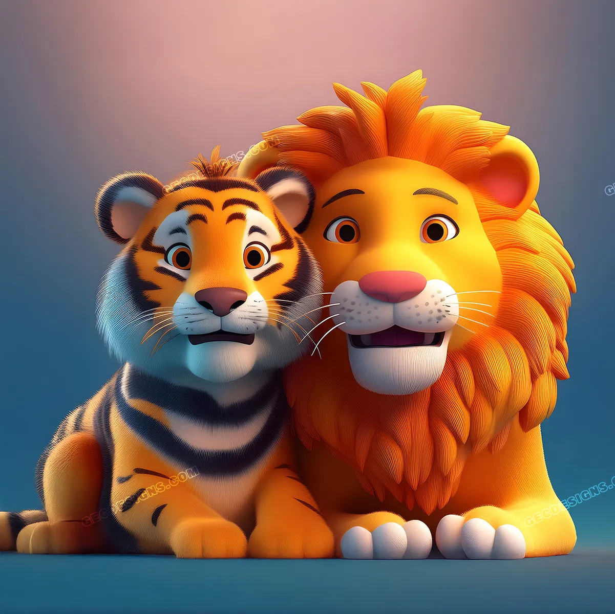 Cute Lion and Tiger Cartoon wallpaper | GEC Designs