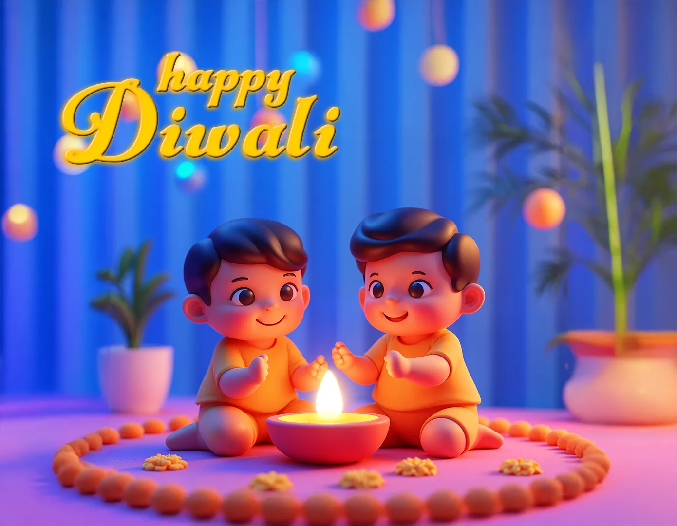 Cute Little Kids Smiling with Joy and Celebrate Diwali vector ...