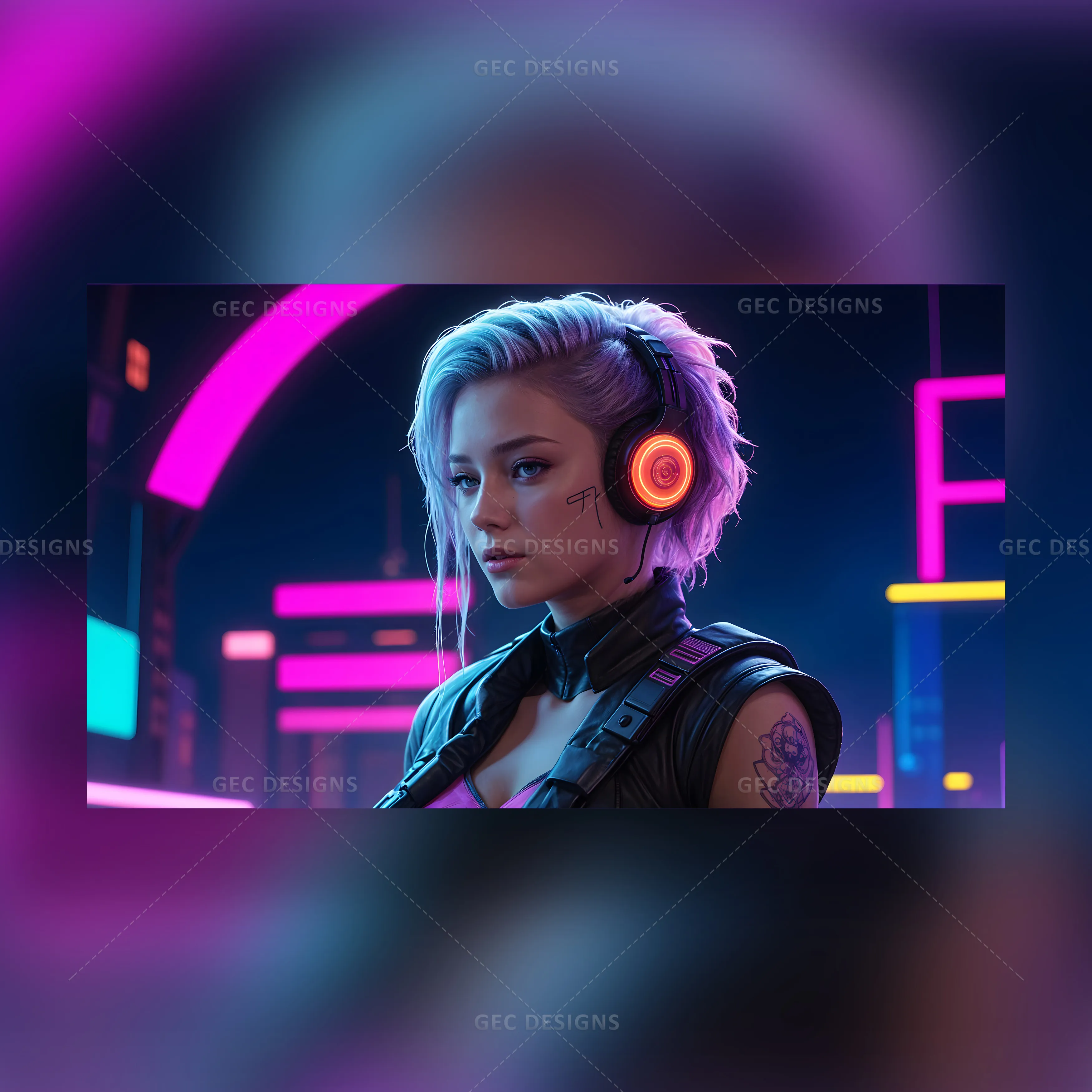 Cyberpunk anime girl in a neon background AI Generated image | GEC Designs