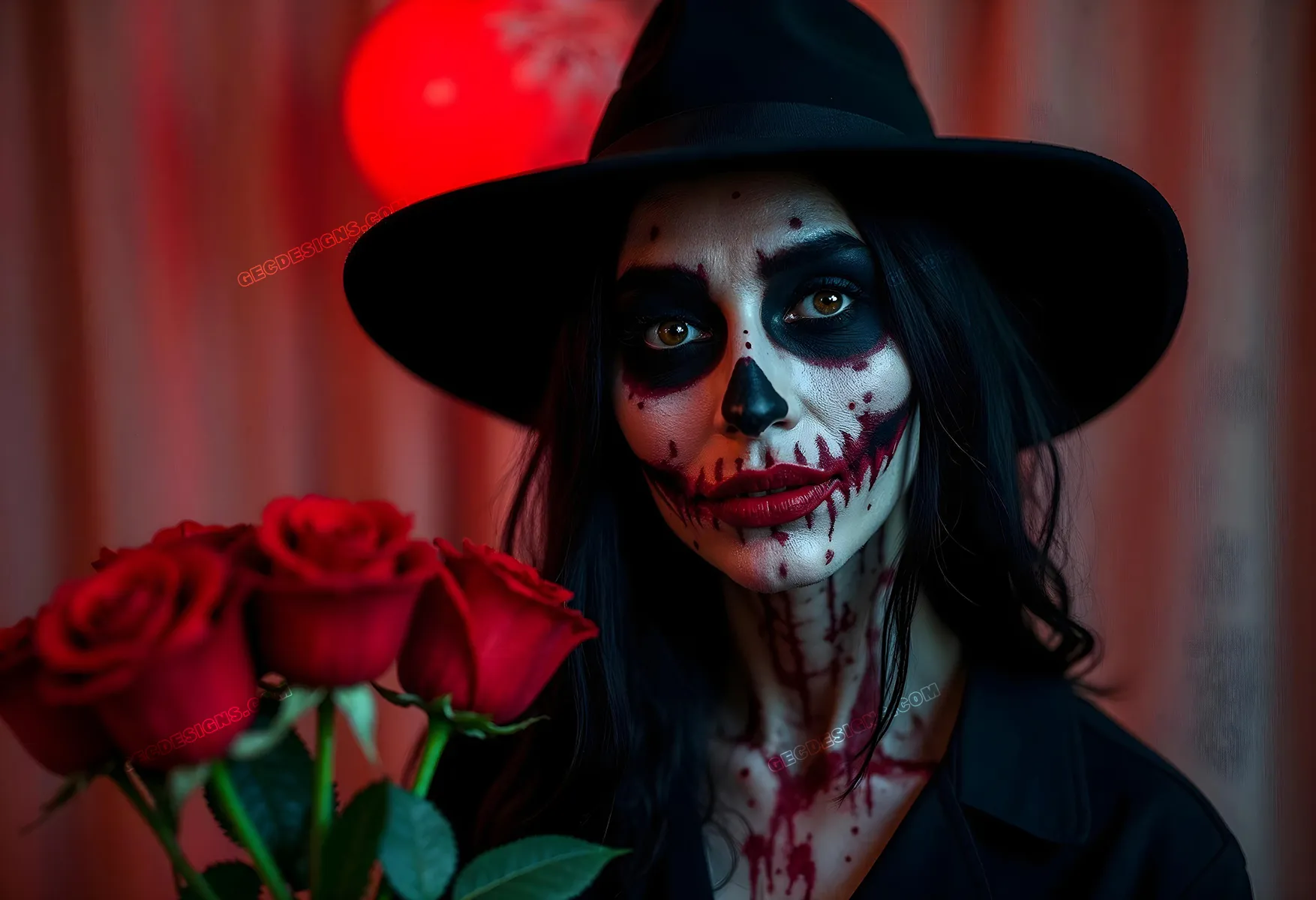 Dark Valentine Female Ghost celebrates Valentine’s Day with Red roses ...