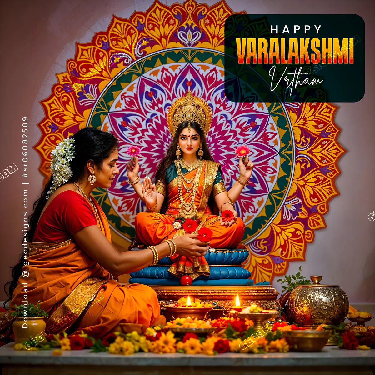 Devotional Varalakshmi Vratham Image of South Indian Woman Performing ...