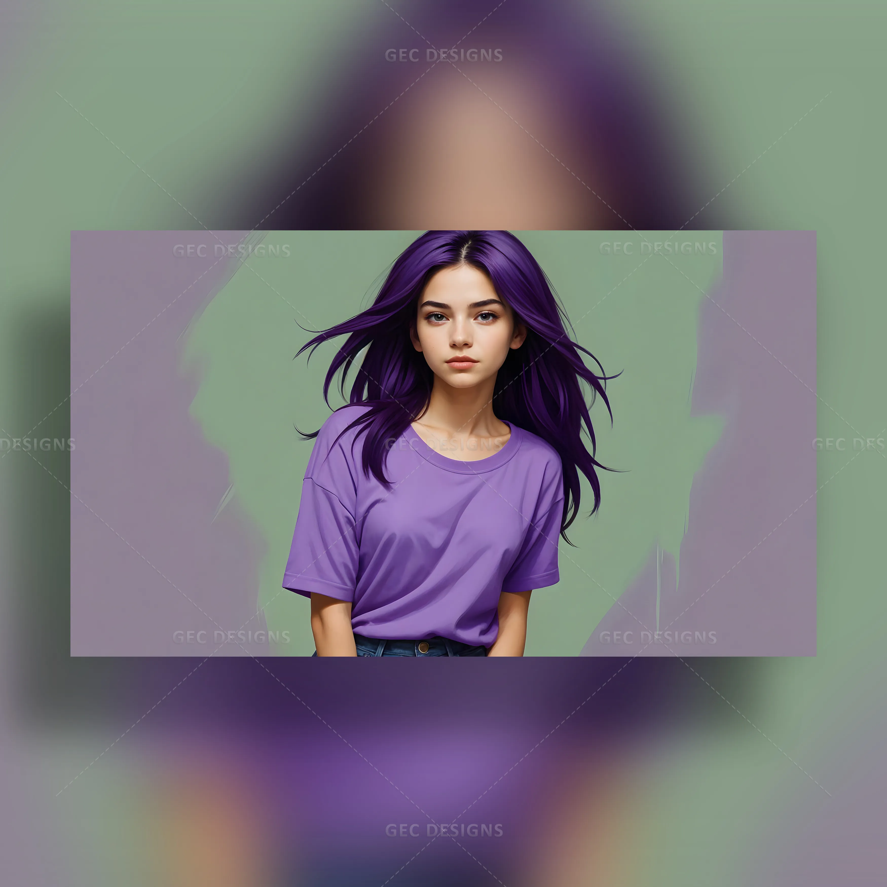 Digital art of cute girl with purple hair wallpaper | GEC Designs
