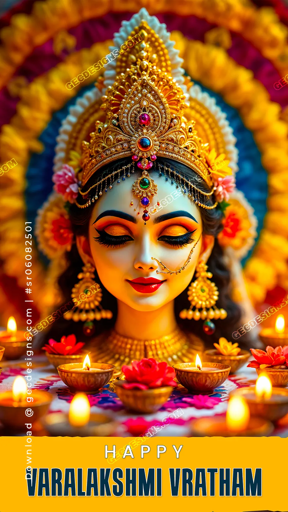Divine Varalakshmi Vratham Wishes, with Glowing Goddess Lakshmi and Traditional Deepam ...