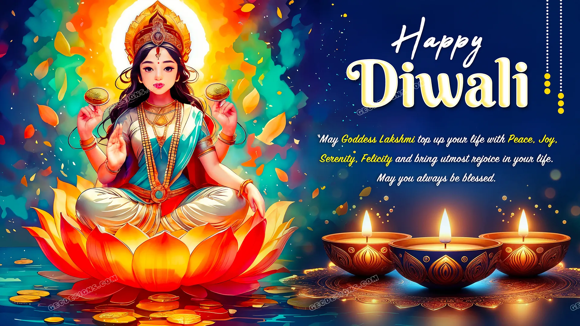 Diwali wishes with Maa Lakshmi and Diya - GEC Designs