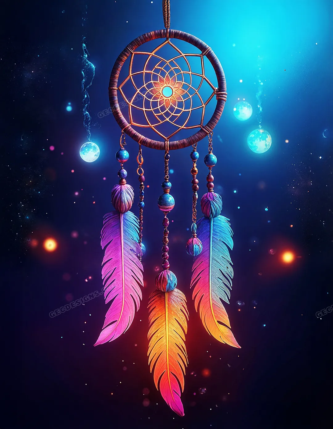 Dream catcher neon effect and bokeh light background - GEC Designs