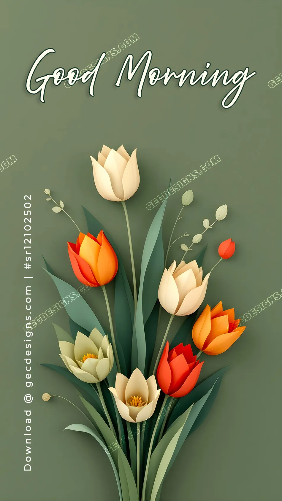 Elegant Good Morning Wishes Image with Colorful Tulip Flowers on Green ...