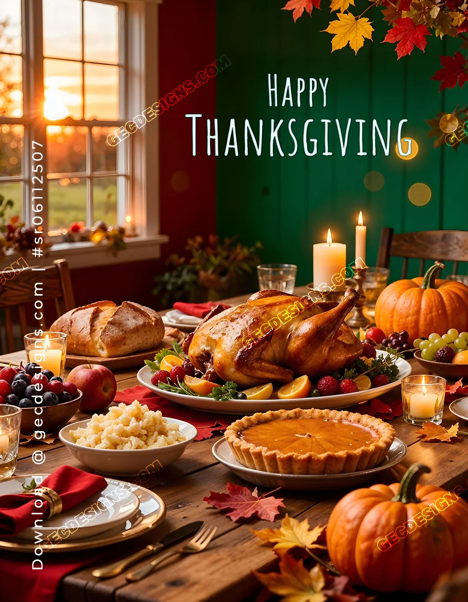 Elegant Happy Thanksgiving 2025 wishes image, combining Harvest Dinner ...