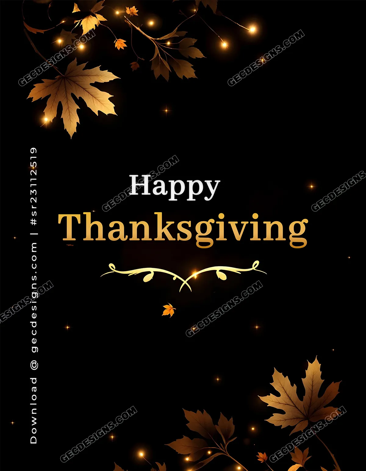 Happy Thanksgiving image with glowing golden lettering, falling autumn ...