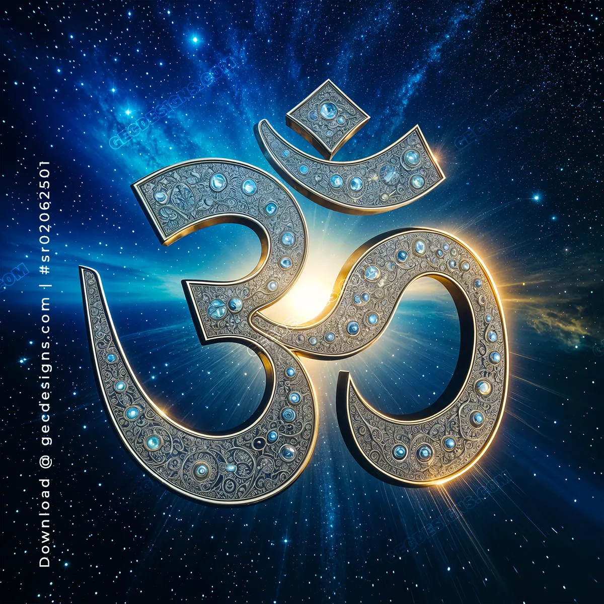 Elegant Om symbol with Cosmos background - GEC Designs