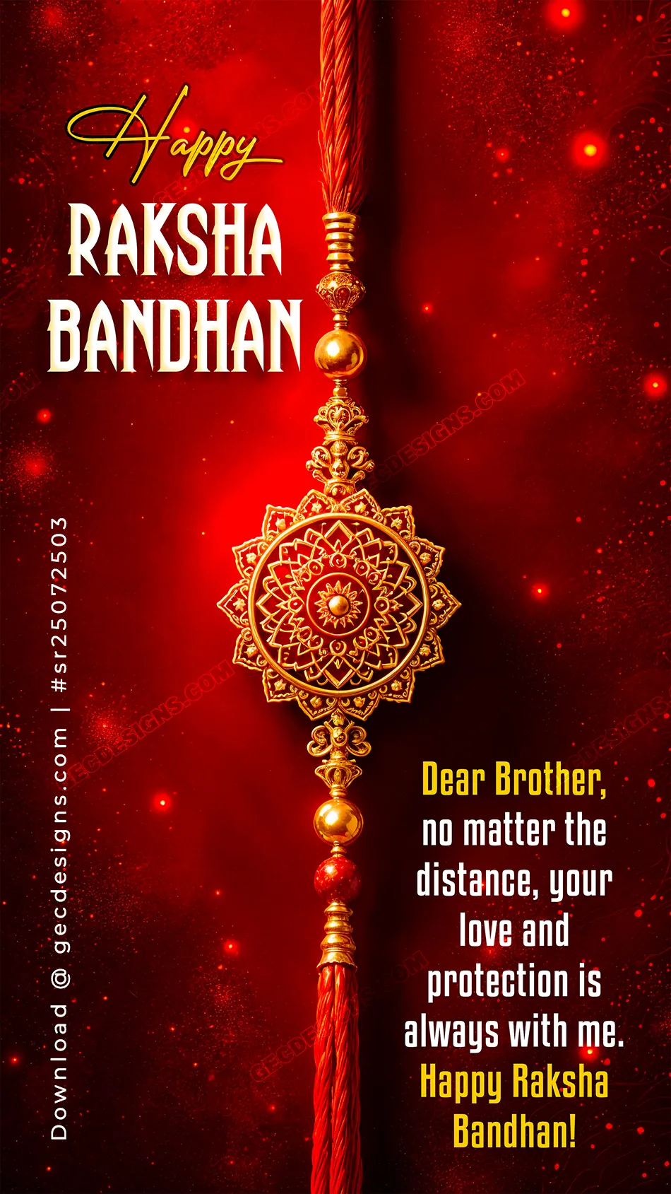 Elegant Red and Gold Rakhi for Brother, Happy Raksha Bandhan Greeting ...