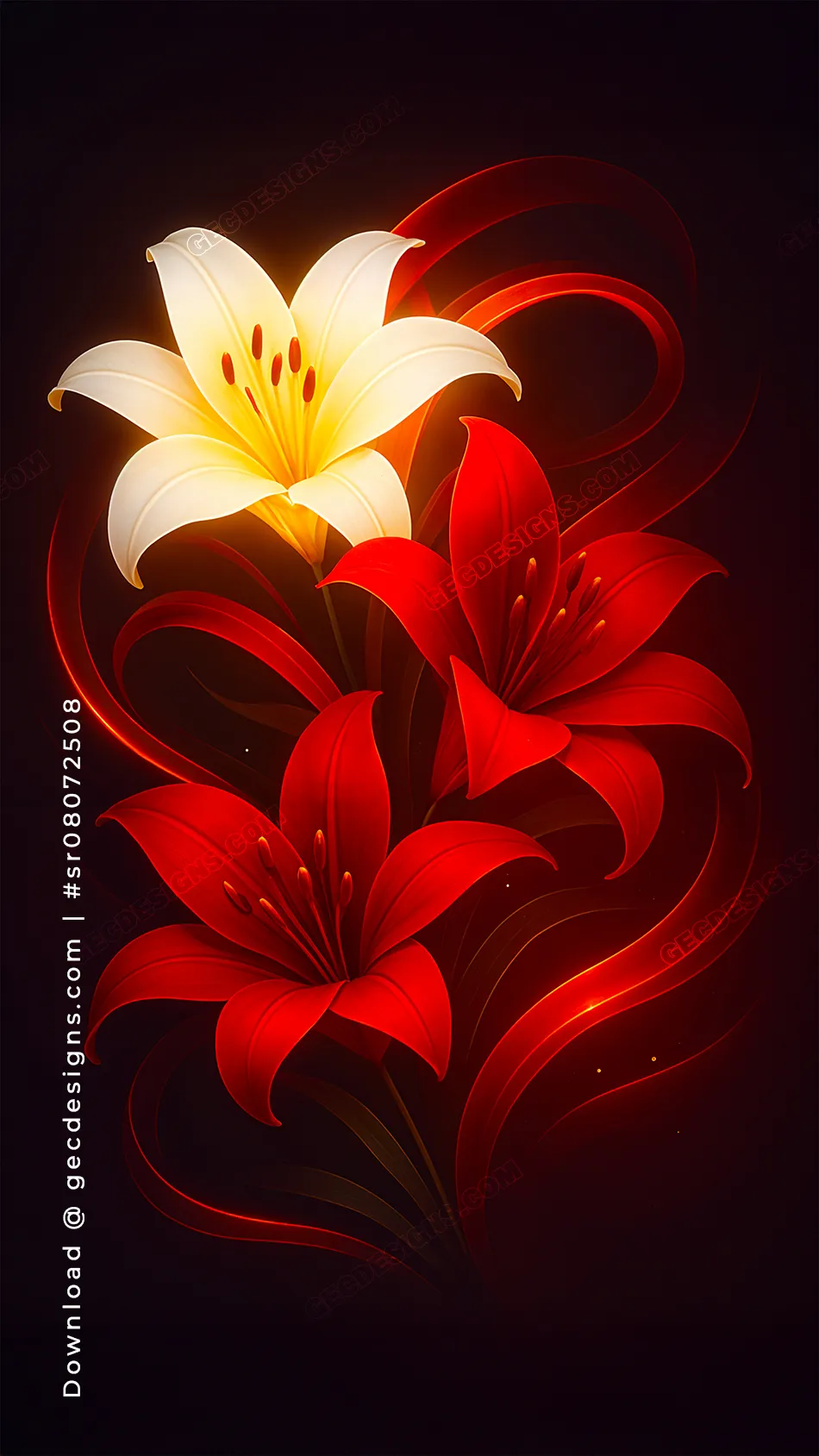 Elegant Red and White Lily iPhone Wallpaper with Floral Glow Design - GEC Designs