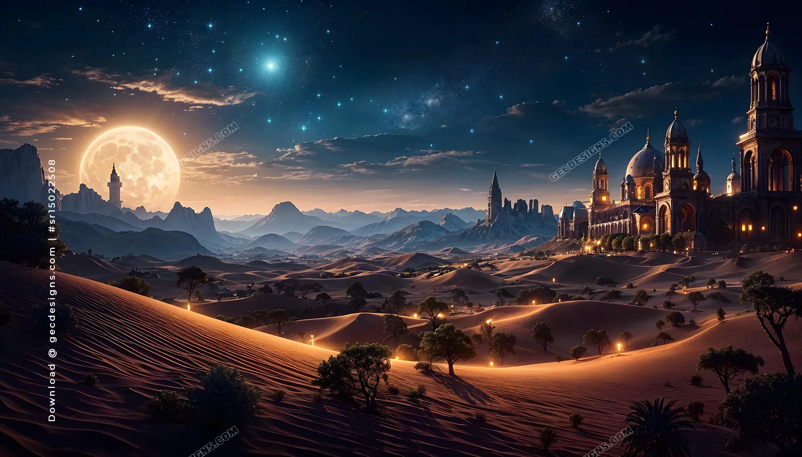 Fantasy castle at desert Arabian Nights theme wallpaper - GEC Designs