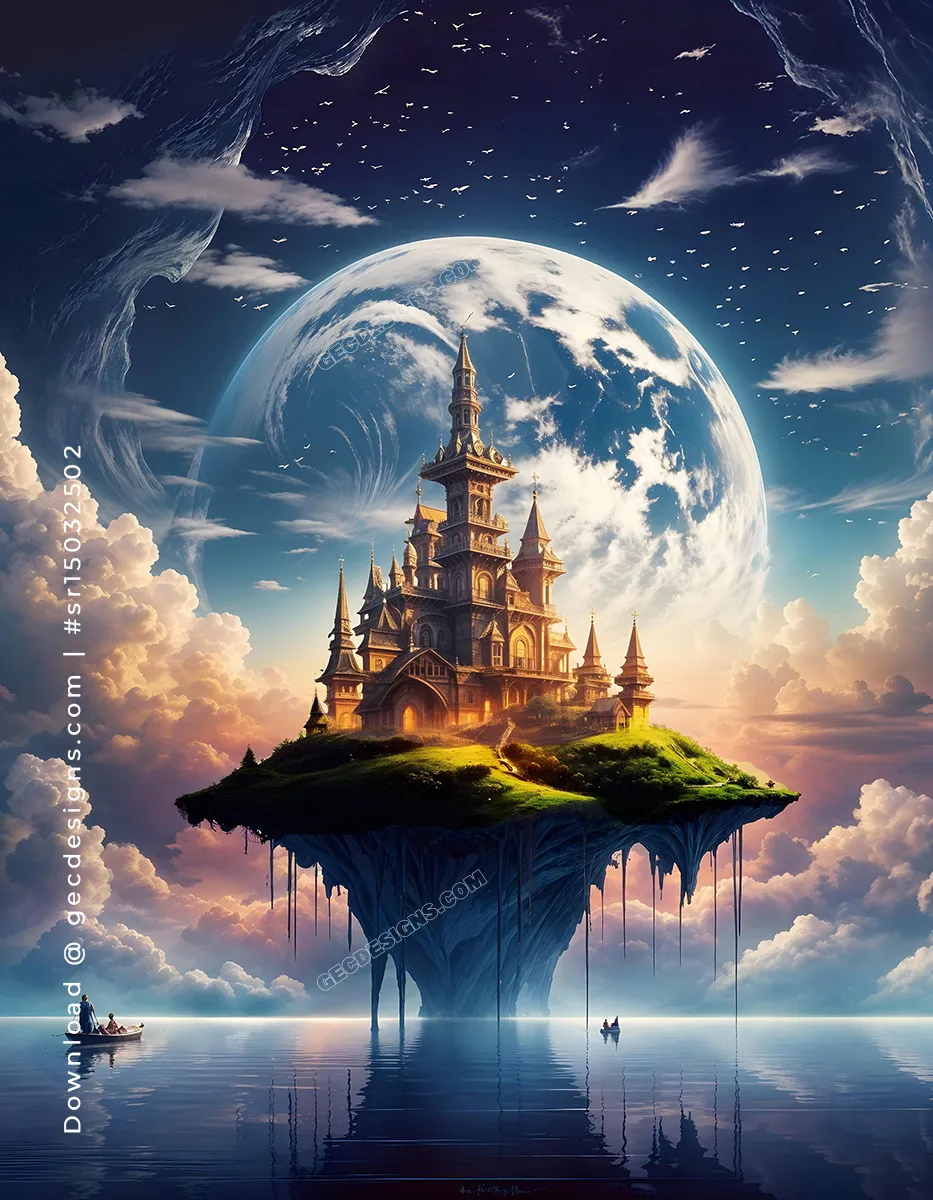 Fantasy floating castle full moon background AI Generated wallpaper ...