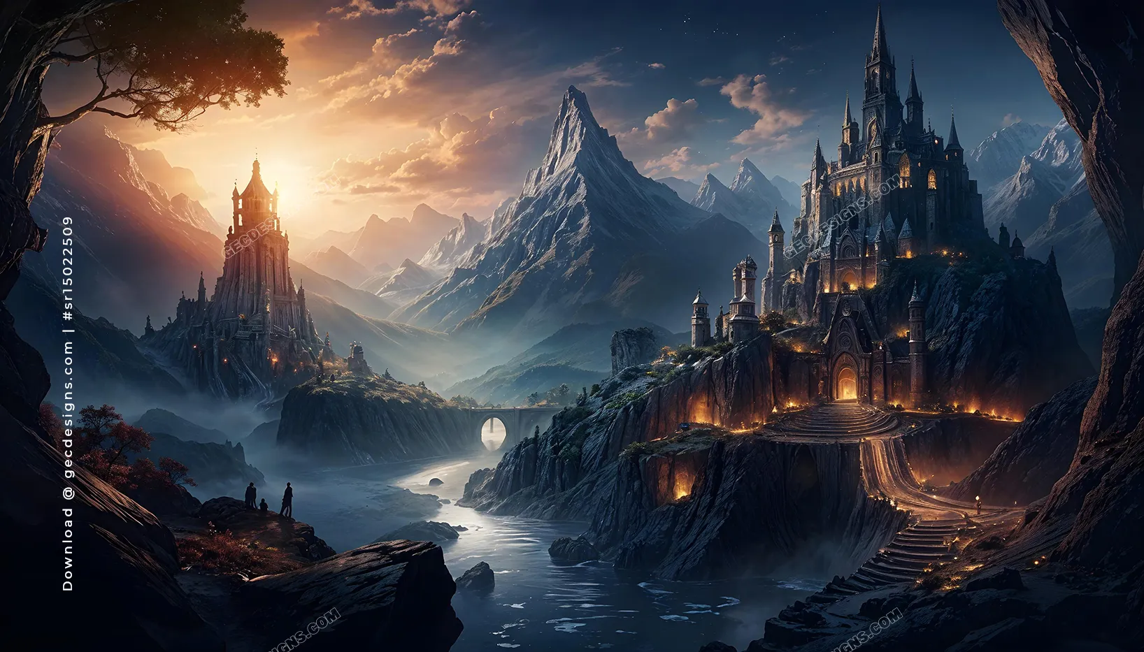 Fantasy Magical castle in a Mystical landscape wallpaper - GEC Designs