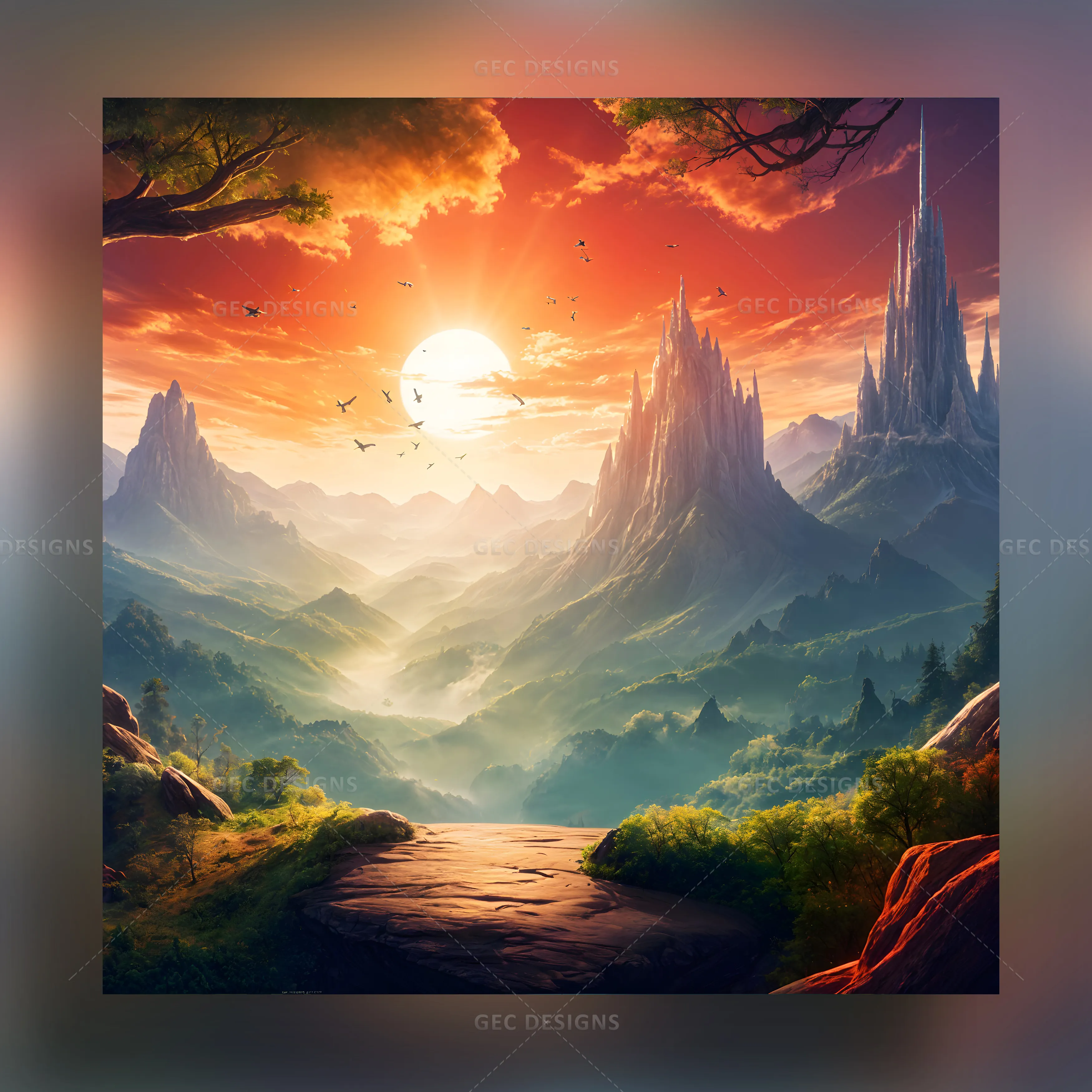 Fantasy world landscape AI Generated wallpaper | GEC Designs