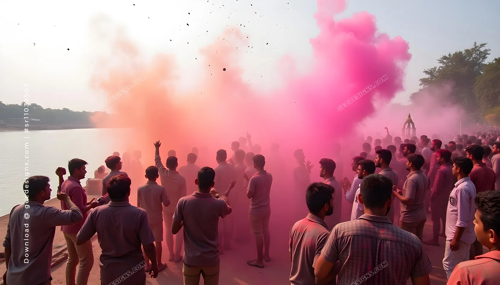 Festival of colors Greetings, People celebrating Holi image - GEC Designs