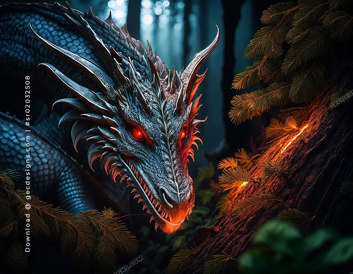 Fire Dragon close-up face with forest background AI Generated, human ...