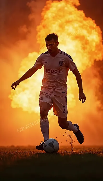 Football Player in Action on Fire background - GEC Designs
