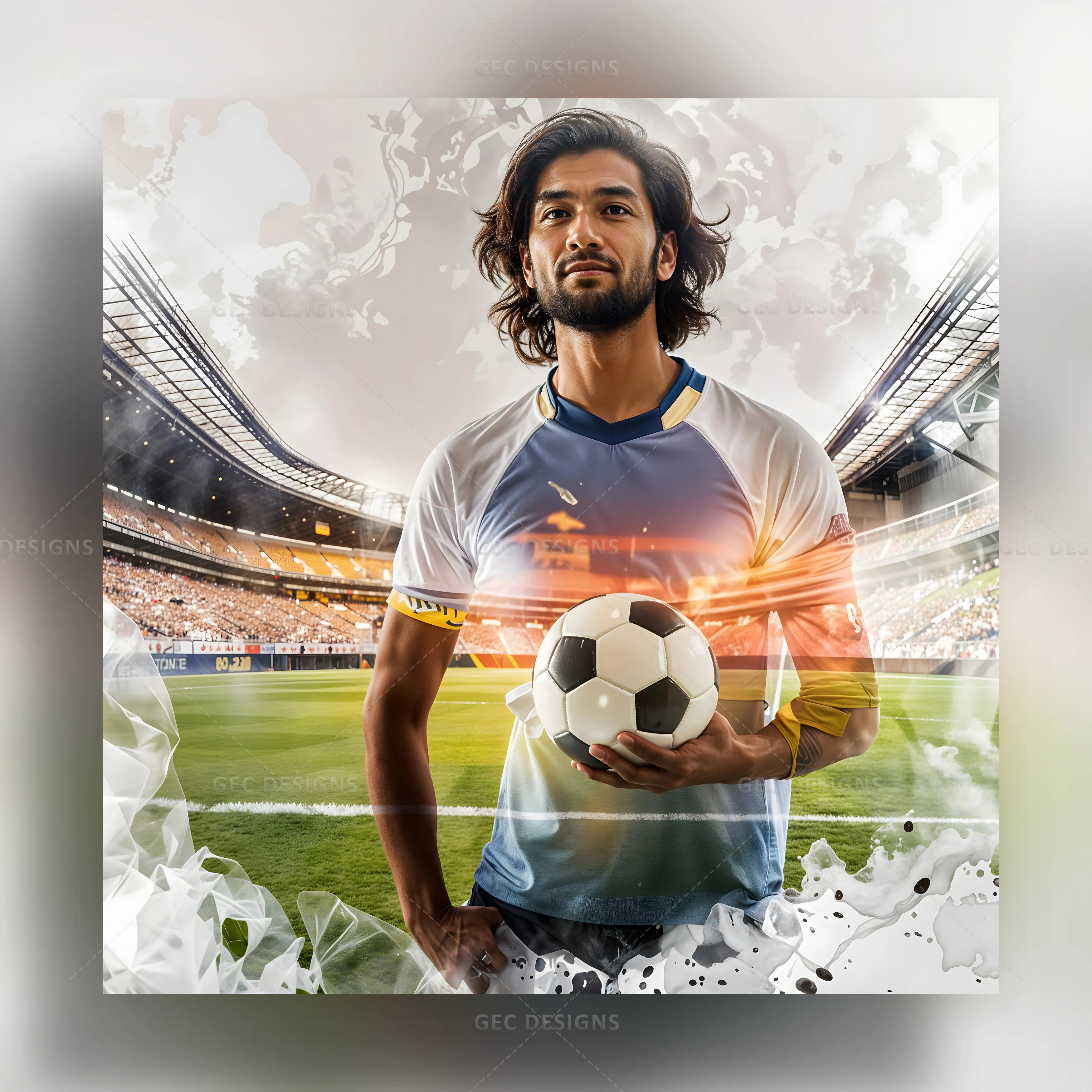Football player with football wallpaper with stadium background | GEC ...