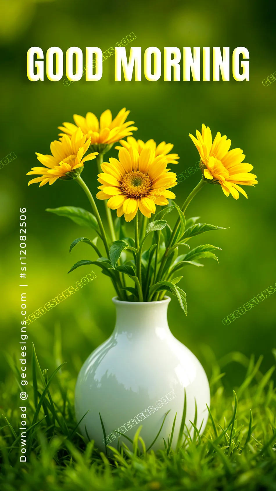 Fresh Good Morning Image with Yellow Flowers in White Vase - GEC Designs