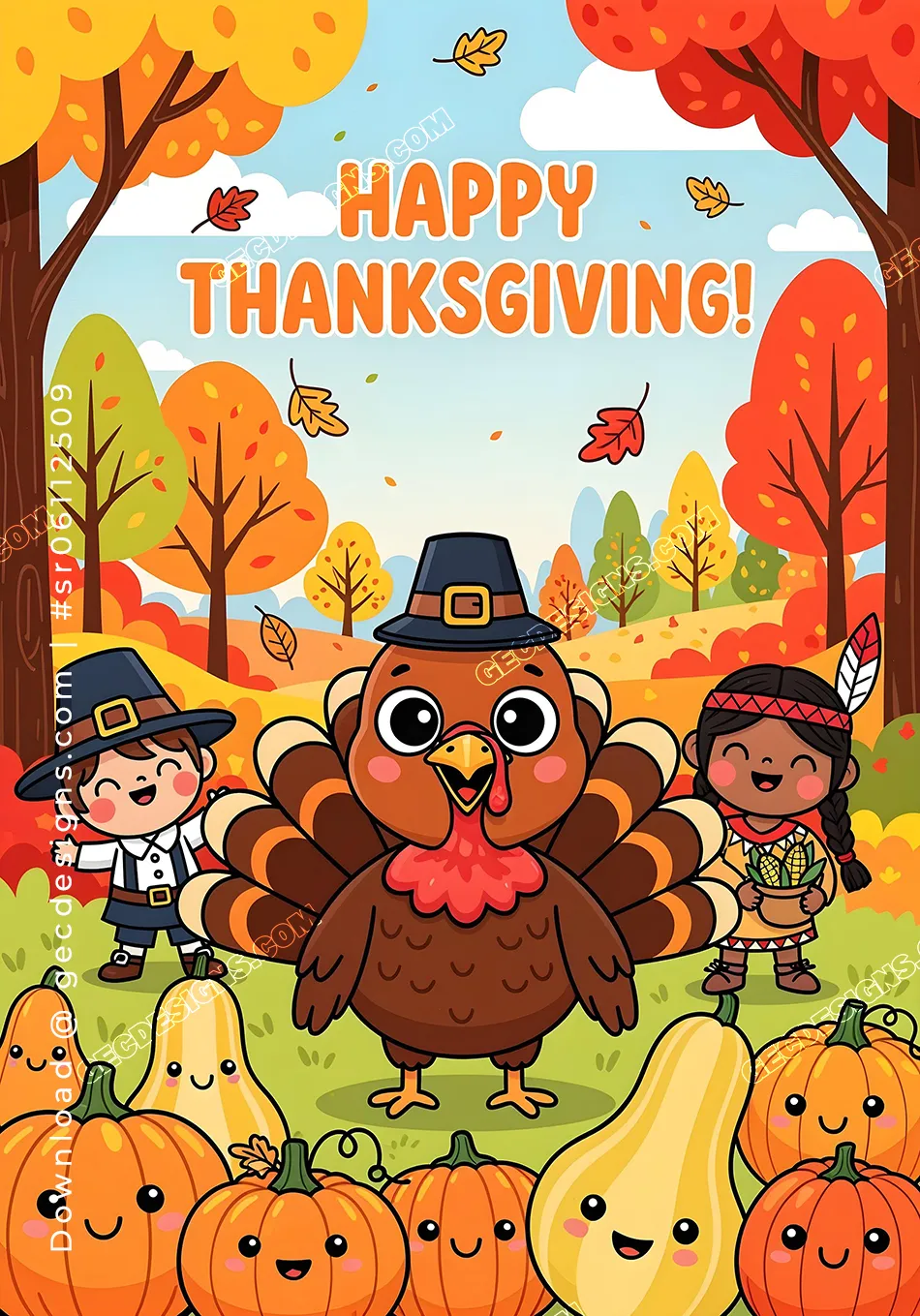 Happy Thanksgiving 2025 Wishes Image with Circle Text Design and Autumn ...