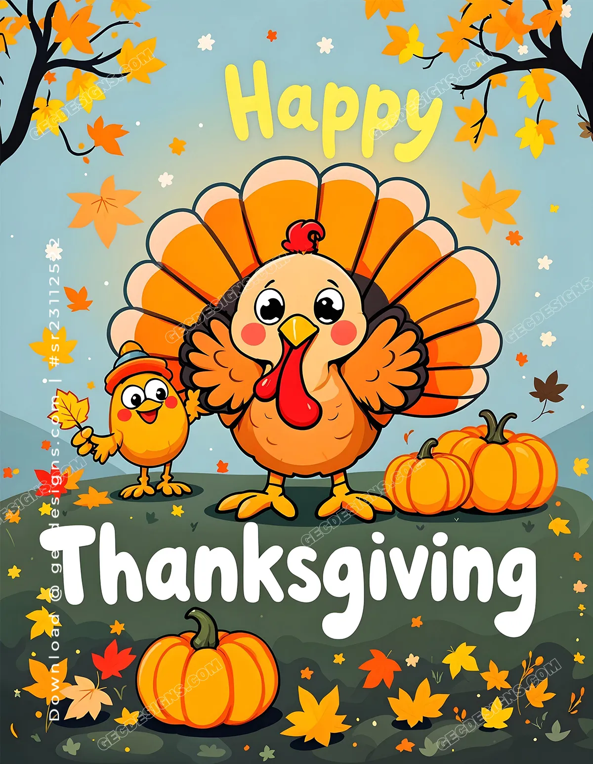 Fun Happy Thanksgiving image highlighting a friendly cartoon turkey in ...