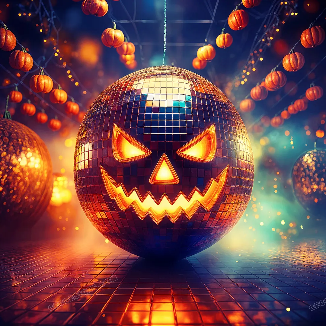 Giant Evil pumpkin disco ball on a dancing floor, Halloween wallpaper ...