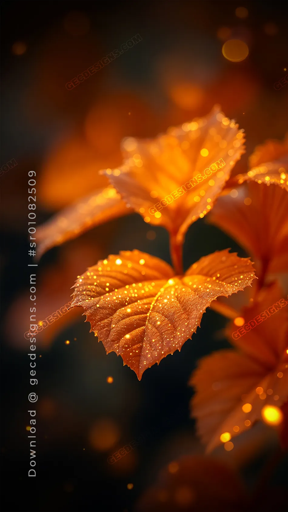 Glowing Autumn Leaves iPhone Wallpaper with Sparkling Bokeh Light Effects - GEC Designs