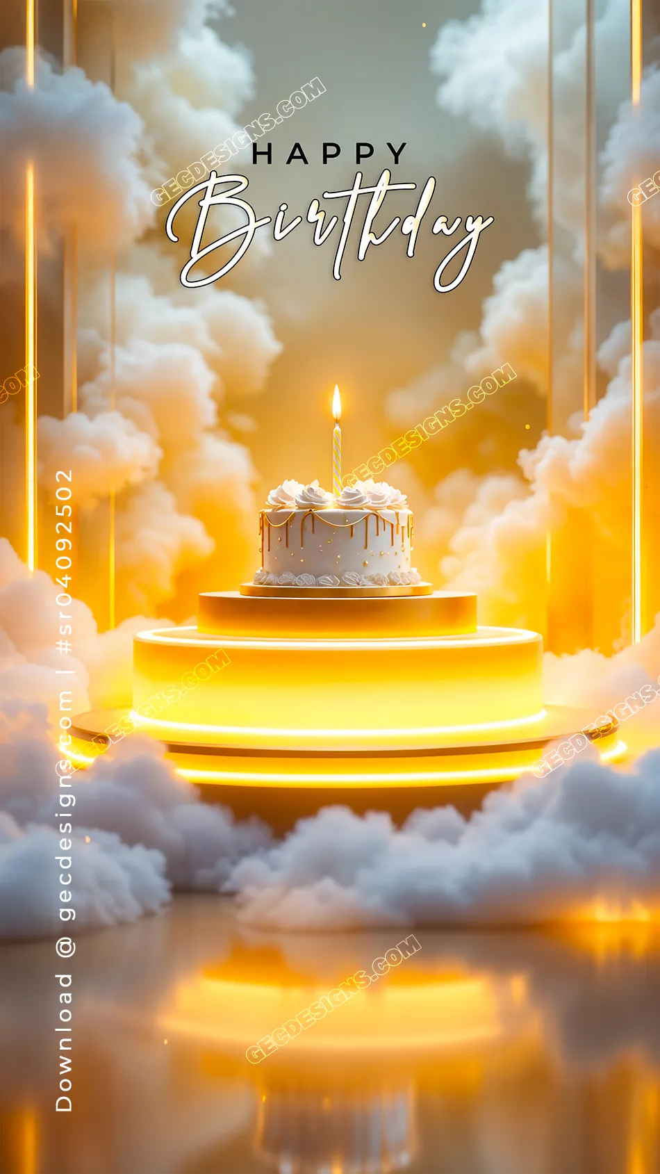 Glowing Happy Birthday Wishes Image in Cloud Theme - GEC Designs