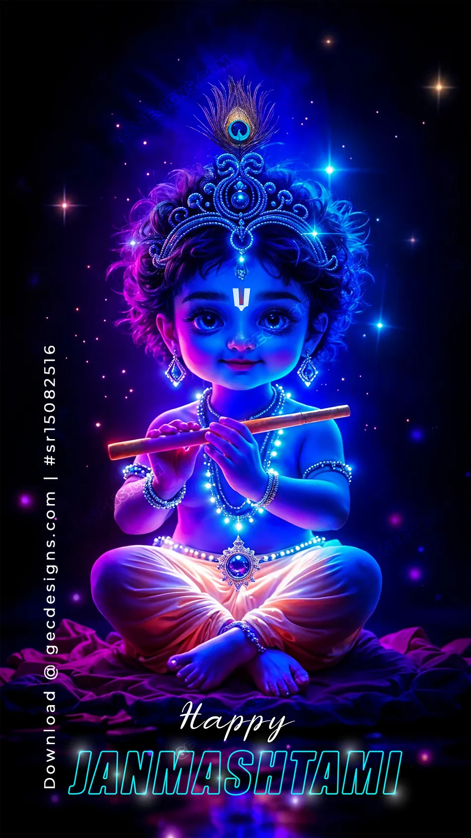 Glowing Happy Krishna Janmashtami wishes with a Baby Krishna Playing ...